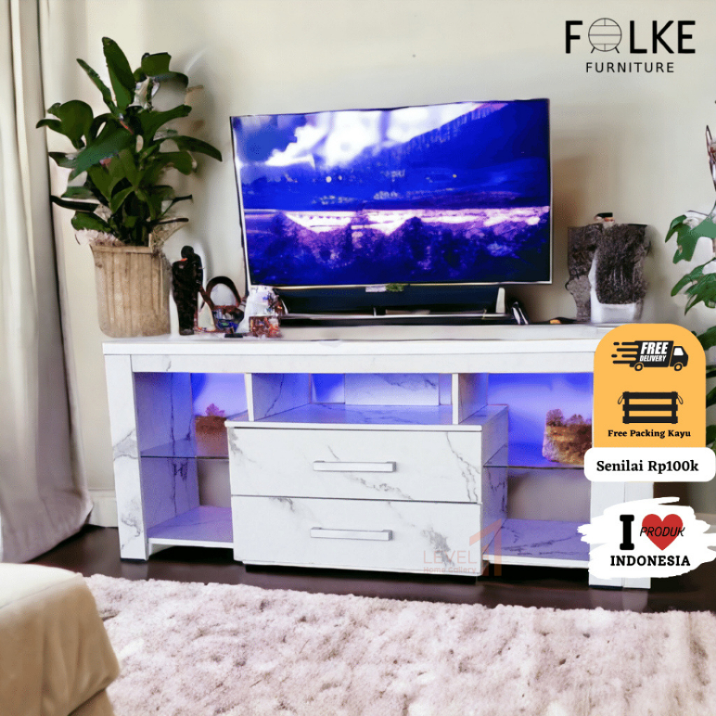 Jual Neo Rak TV Lampu LED Luas Minimalis Rak Kaca Double Laci Estetik ...