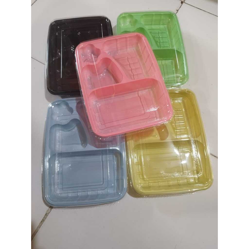 Jual (ISI 50) Mika Bento 4 Sekat - PINK KUNING HIJAU BIRU / TRAY BENTO ...