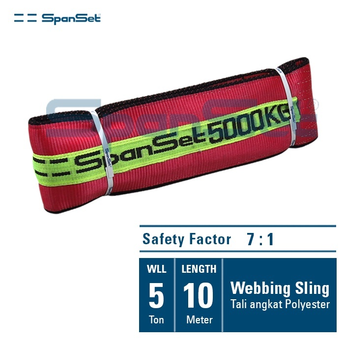 Jual SpanSet Webbing Sling 5 Ton x 10 Meter / Tali Angkat 5 Ton x 10 Meter / Webbing Sling 5T x ...