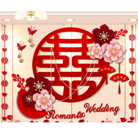 Jual BackDrop Sangjit Pernikahan Chinese Shuangxi / Tempelan Dinding ...