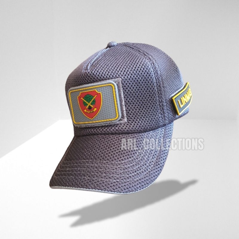 Jual topi linmas jaring abu - double mess caps velcro plus patch rubber ...