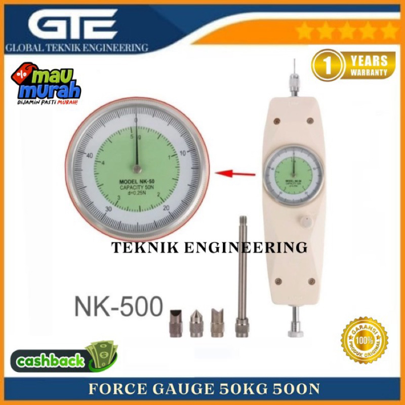 Jual Force Gauge 50 kg 500N AIGU NK500N Push Pull NK-500N Tester Meter ...