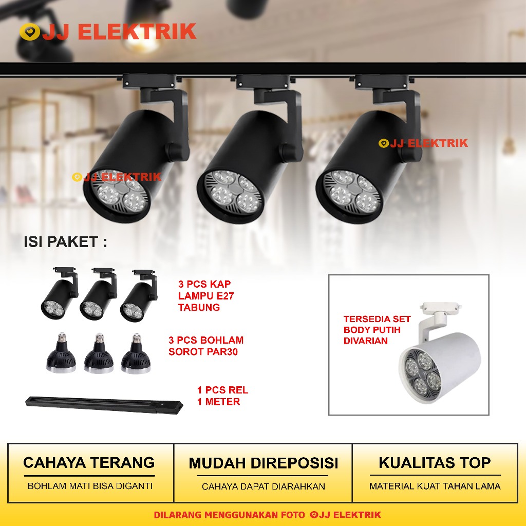 Jual Paket 3 Lampu Sorot Rel 35W 45W Spotlight Tracklight LED - Bisa Ganti Bohlam Dekorasi Rumah ...