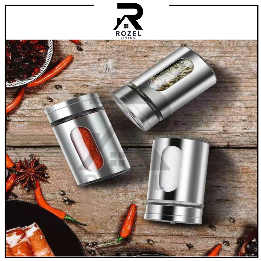 Jual ROZEL Tempat Bumbu Dapur Merica Lada Garam Transparan Stainless Steel dan Kaca Premium 80ml ...