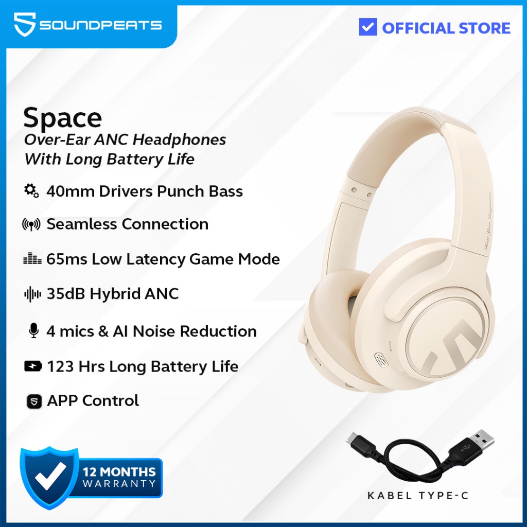 Jual SoundPEATS Space Hybrid ANC Wireless Over-Ear Headphone | Shopee ...