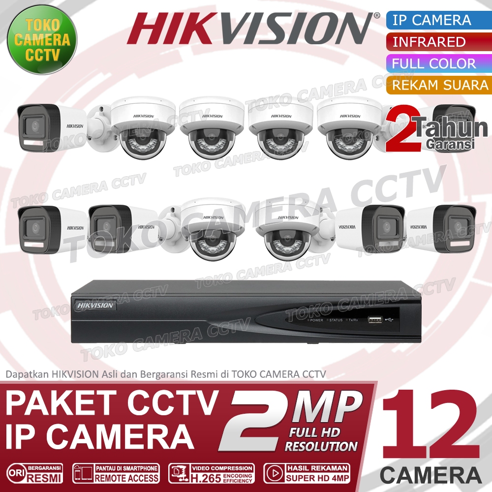 Jual PAKET CCTV IP CAMERA HIKVISION COLORVU 2MP 16 CHANNEL 12 KAMERA ...