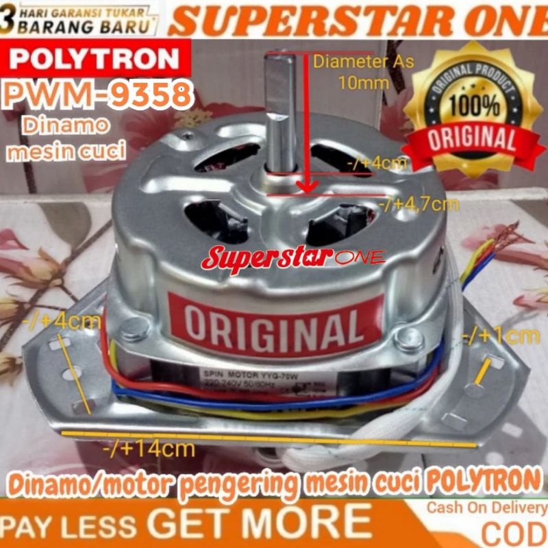 Jual Dinamo/motor spin/pengering mesin cuci polytron PWM-9358/PWM 7054/PWM 7369 | Shopee Indonesia