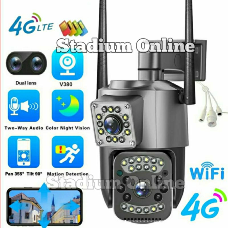 Jual V380 3 Lens PTZ CCTV Gunakan Kartu SIM Card 4G Dual Camera PTZ Outdoor Waterproof | Shopee ...