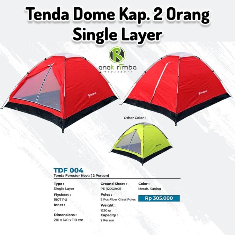 Jual EASY DOME 2 TENDA TENDAKI KAPASITAS 2 ORANG SINGLE LAYER MONODOME ...