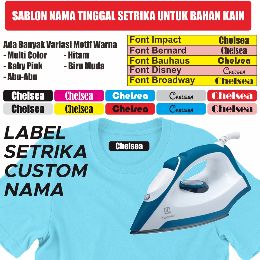 Jual PAKET LENGKAP BA139 Sticker Nama Label Printing Kain kaos Sablon ...