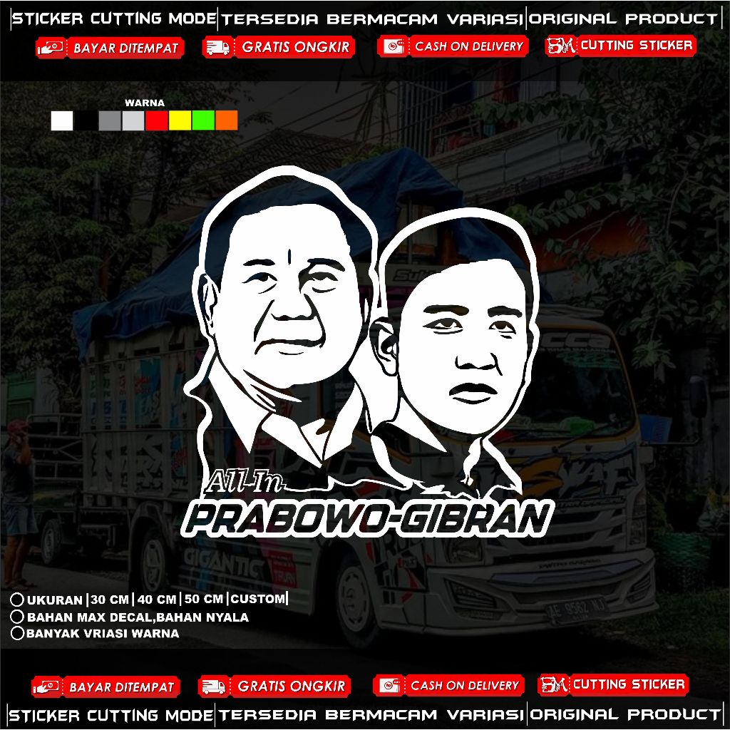 Jual STICKER KACA MOBIL STICKER GAMBAR PRABOWO GIBRAN CUTTING MODE ...