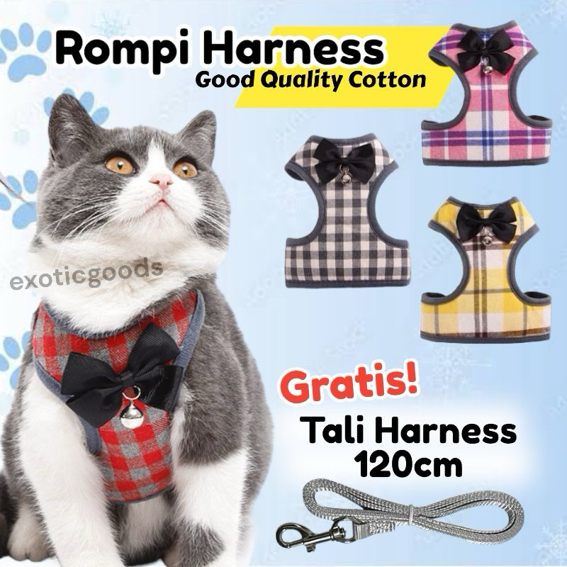 Jual ROMPI HARNESS KUCING MOTIF KOTAK HARNES ANJING KOTAK TALI ROMPI ...