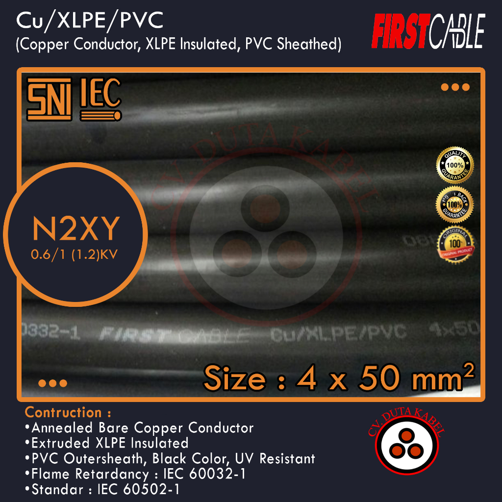Jual Kabel N2XY 4x50 mm2 (Cu/XLPE/PVC) FIRST CABLE /4x50 mm/4 x 50 mm2/4x50mm2/4 x 50 mm2 ...