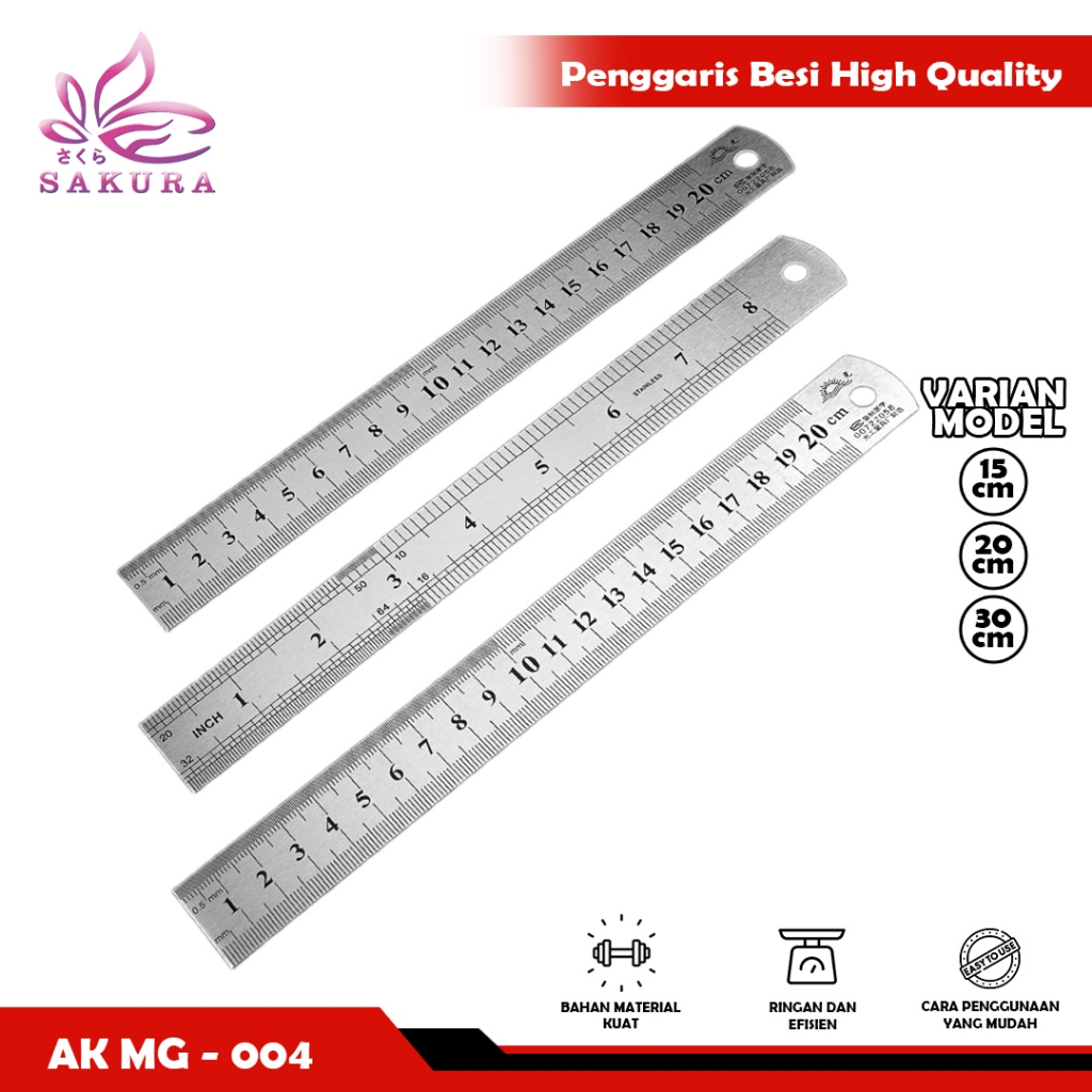 Jual Penggaris Besi Stainless Steel Ruler15cm,20cm, 30cm Berkualitas ...