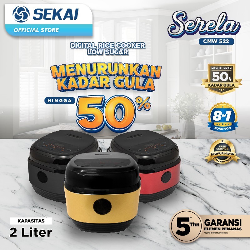 Jual SEKAI Rice Cooker Digital Low Sugar 2 Liter CMW-522 Magic Com ...