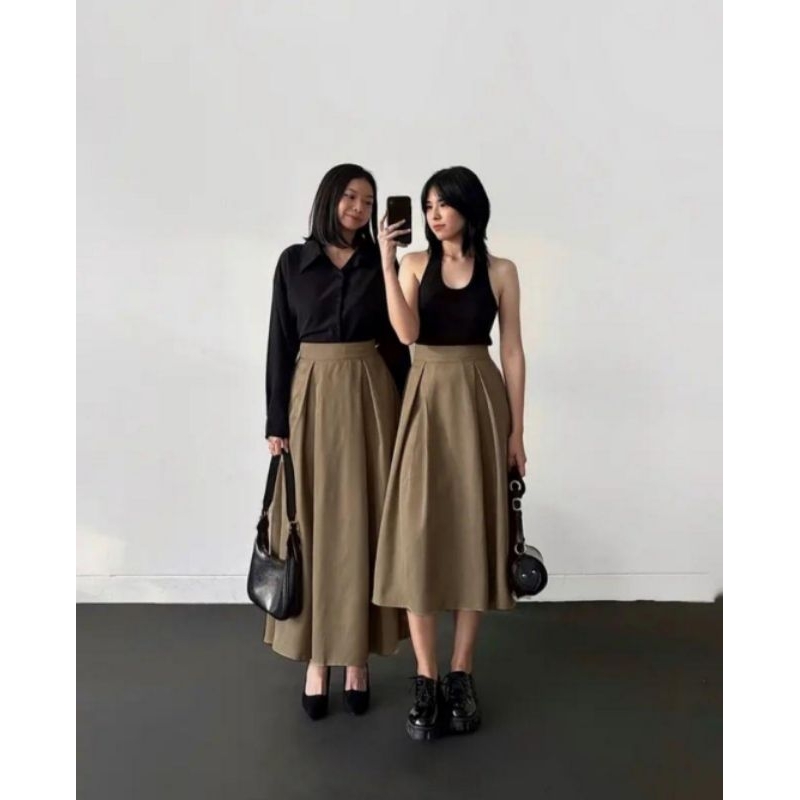 Jual Lunar Flare Skirt - Rok Wanita Cotton Twil Korean Skirt Style ...