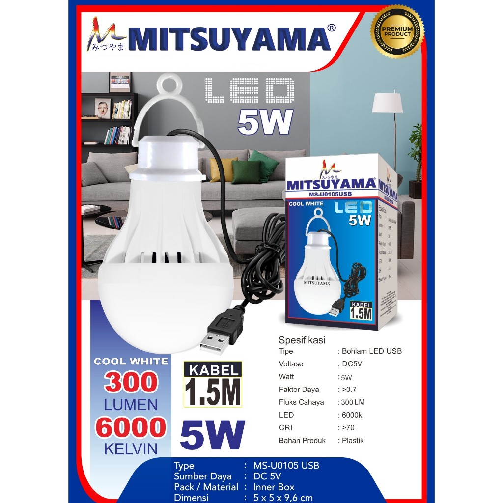 Jual Lampu LED USB 5w Mitsuyama Lampu Emergency Usb Lampu Darurat Kabel Lampu emergency 5w ...