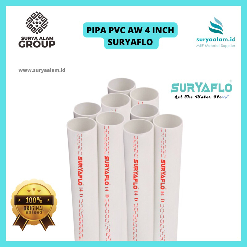 Jual PIPA PVC D 4" SURYAFLO | STANDART | 4 METER | Shopee Indonesia