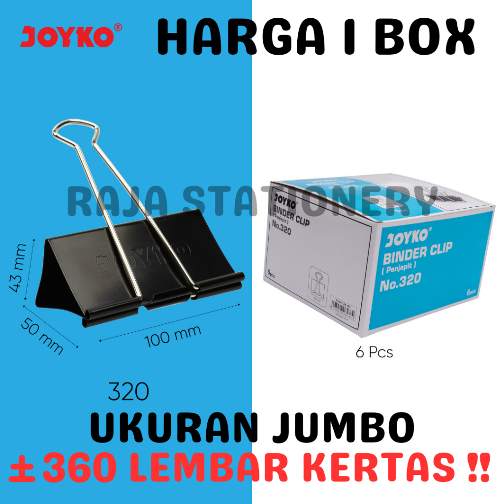 Jual Joyko Binder Clip 320 100mm JUMBO / Klip Penjepit Kertas BESAR No ... Jual Joyko Binder Clip 320 100mm JUMBO / Klip Penjepit Kertas BESAR No ...