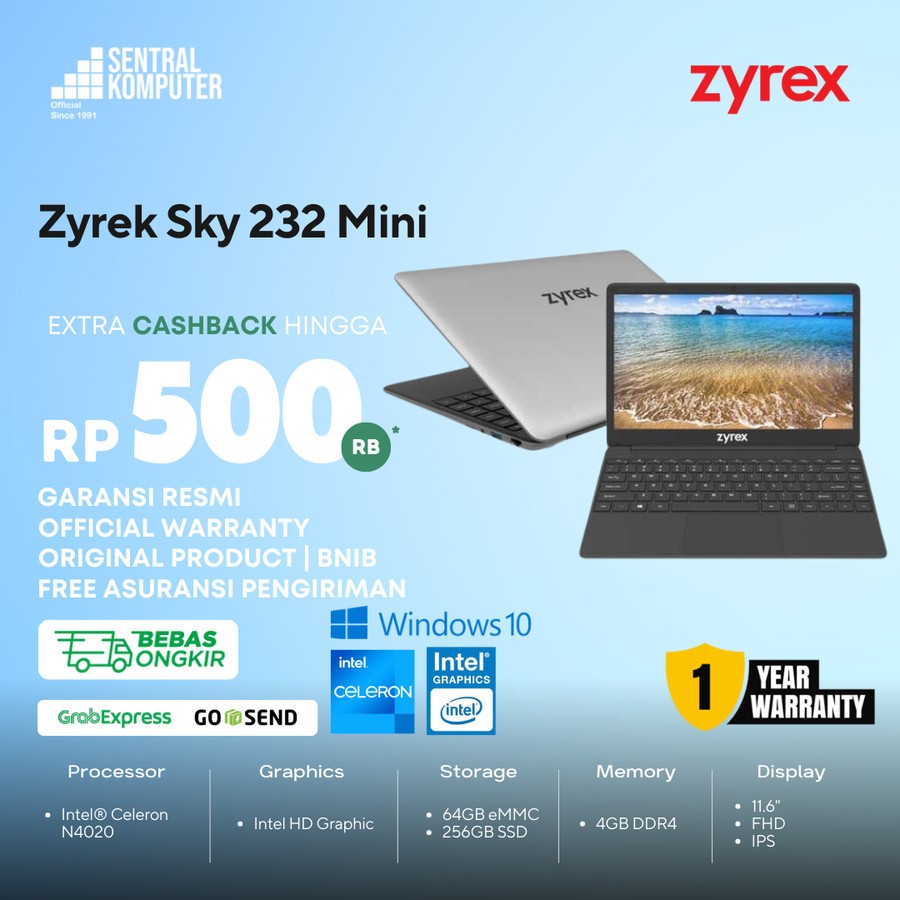 Jual Zyrex Sky 232 Mini 11" Intel N4020 4GB 64GB eMMC + 256GB SSD Win ...