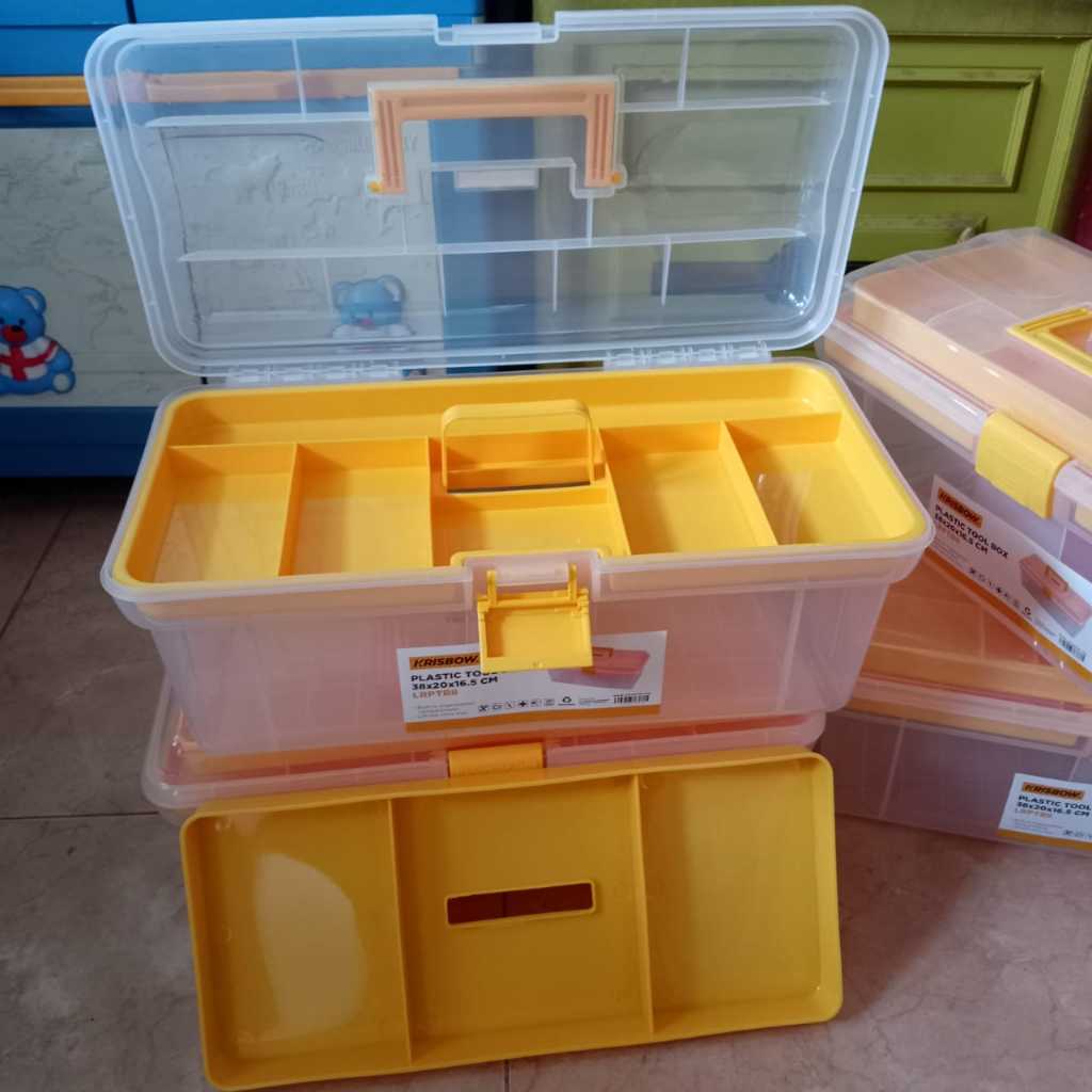 Jual Krisbow Toolbox kotak perkakas transparan kuning dengan tray ...