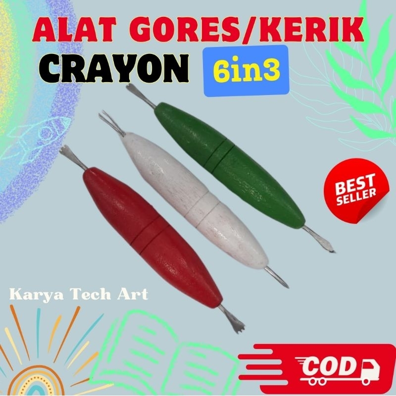 Jual Alat Gores/kerik Crayon ISI 3 (Gagang kayu) | Shopee Indonesia