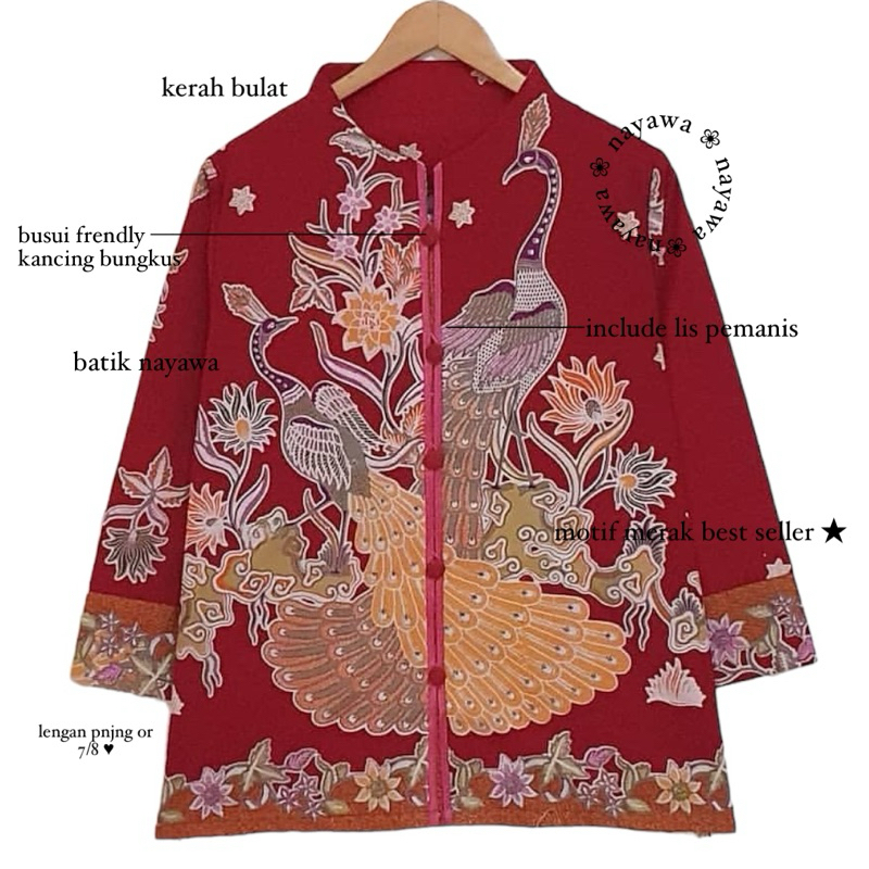 Jual Batik Nayawa Geisha Blouse Batik Modern Batik Motif Merak Warna ...