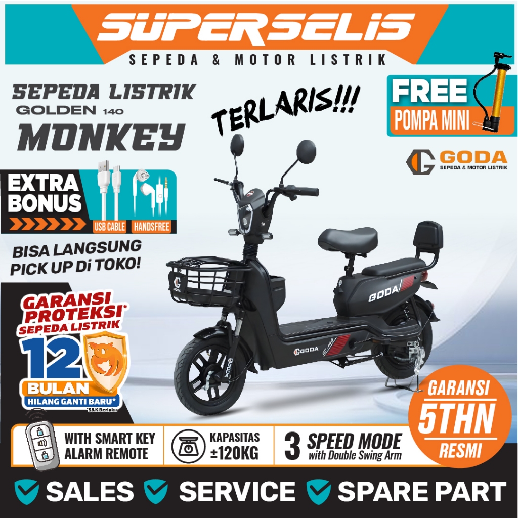 Jual Sepeda Listrik GODA 140 MONKEY 48V 12AH 48V/12AH Selis Garansi ...