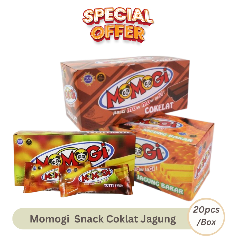 Jual Momogi 5gr x 20pcs/Box Makanan Ringan Ekstrudat Rasa Coklat dan ...