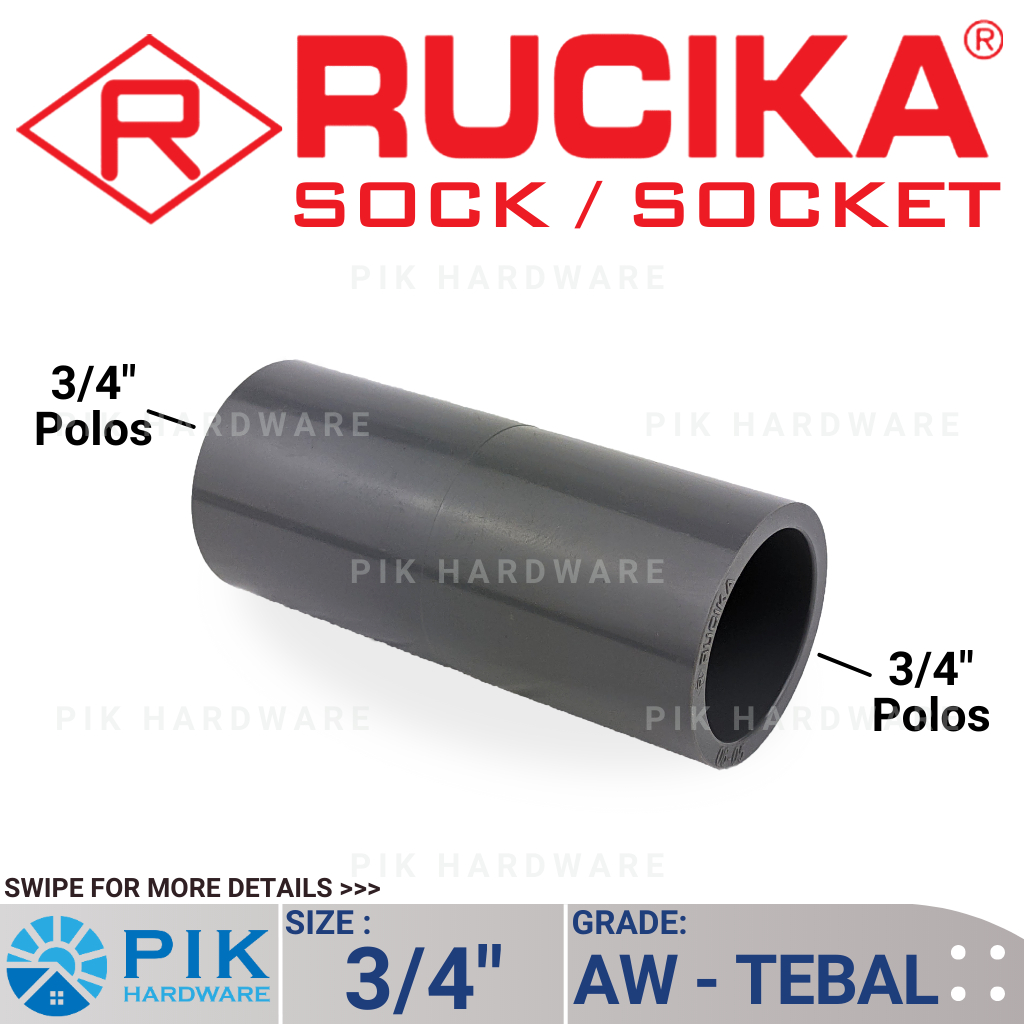 Jual Sambungan sock 3/4 inch Rucika AW - Sok lurus 3/4" Socket polos 3/ ...
