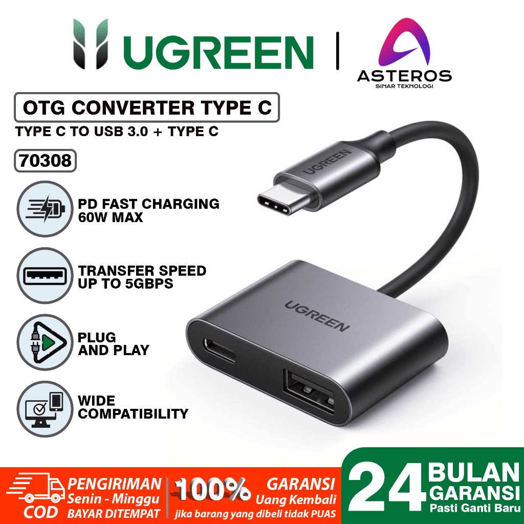 Jual UGREEN OTG Converter For iPhone 15 USB Type C To USB 3.0 + PD Type ...