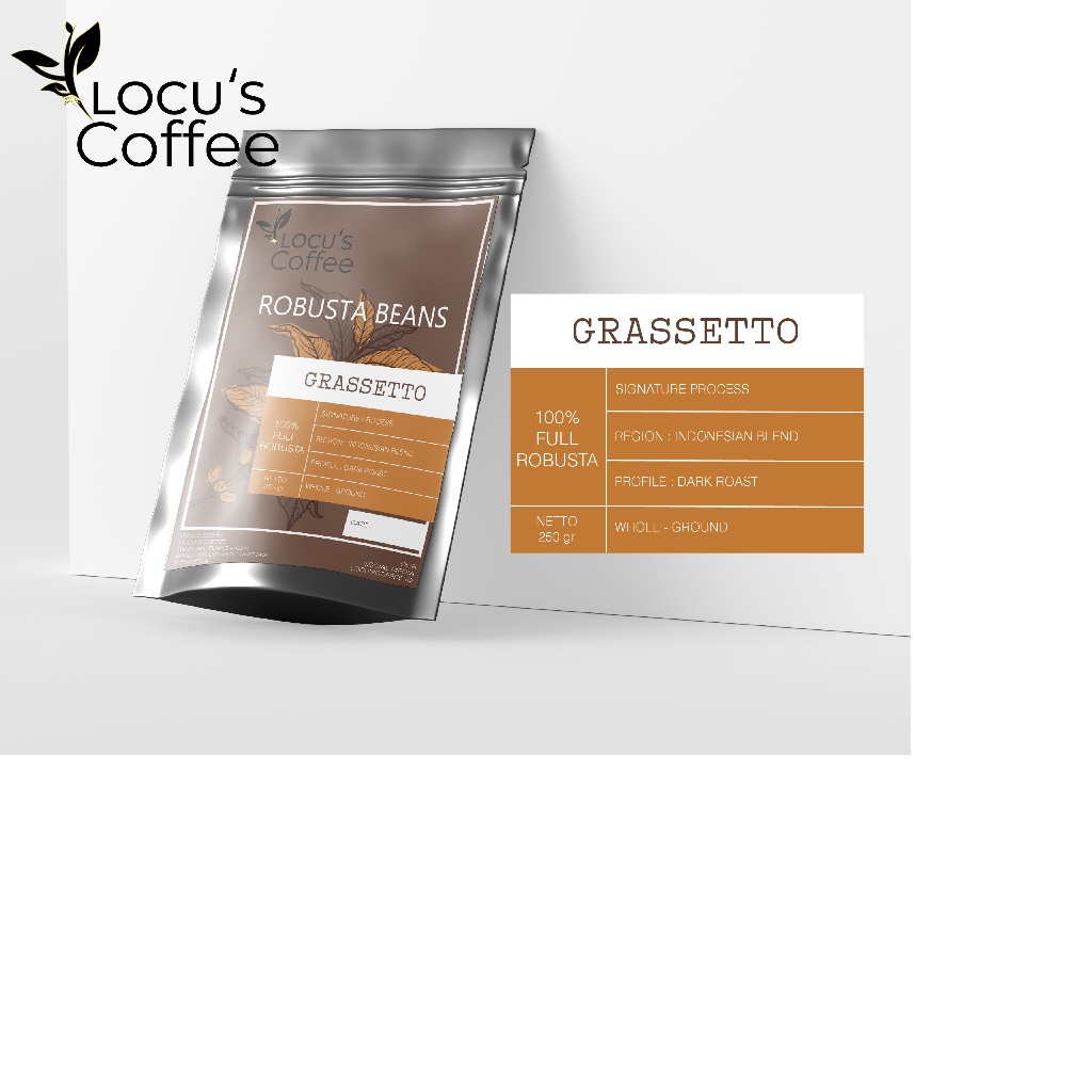 Jual Kopi Robusta asli 100% GRASSETTO LOCU'S COFFEE 200g | Shopee Indonesia