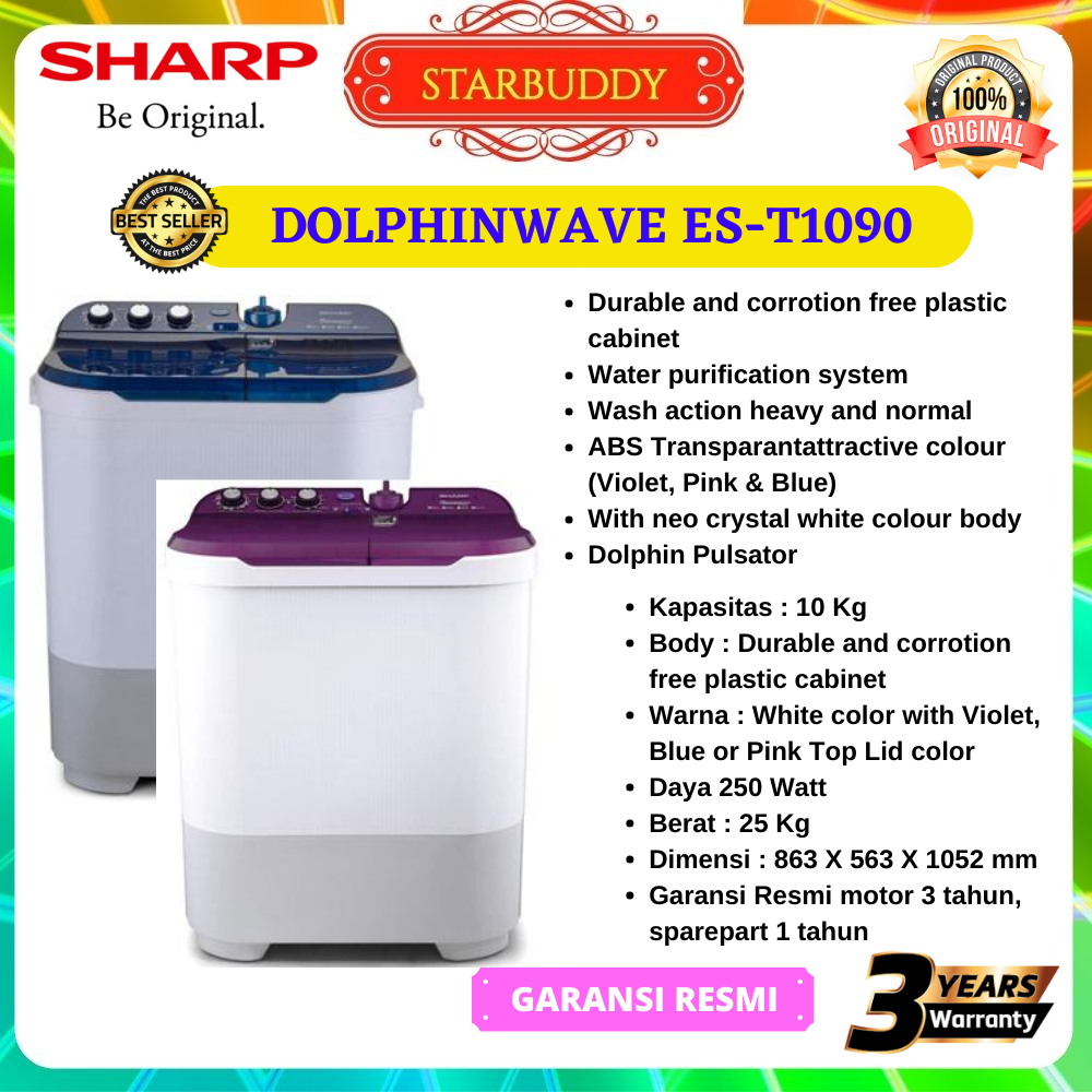 Jual MESIN CUCI SHARP EST 1090 10 KG 2 TABUNG 1090 10KG DOLPHINWAVE | Shopee Indonesia