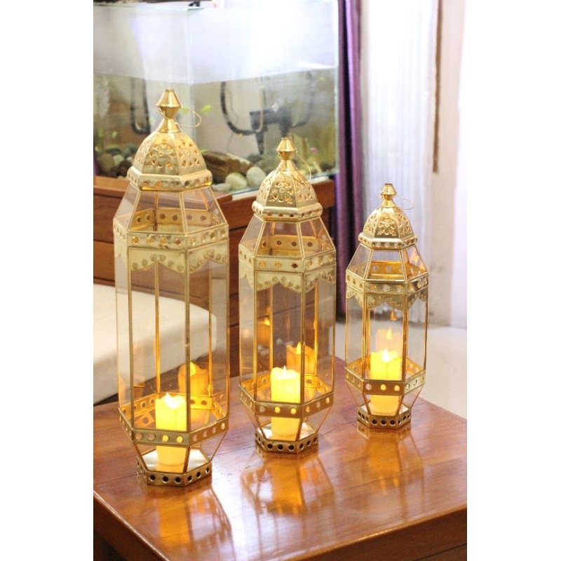 Jual 1 set isi 3 ukuran lentera hias / lentera lilin / lentera ukir ...