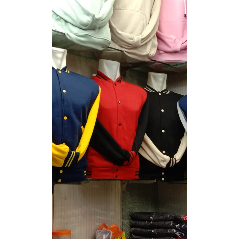 Jual Jaket Baseball Kancing Varsity Polos Pria dan Wanita Fleece Tebal ...