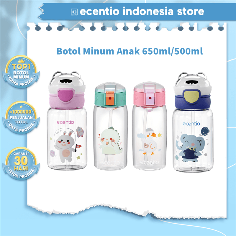 Jual ecentio Botol Minum Anak 650ml/500ml Dan Sedotan Stiker Lucu 0-100 ...