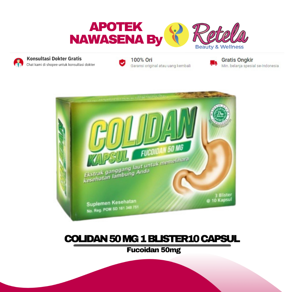 Jual COLIDAN FUCOIDAN 50MG, 1 BLISTER ISI 10 KAPSUL /MAAG / ASAM ...