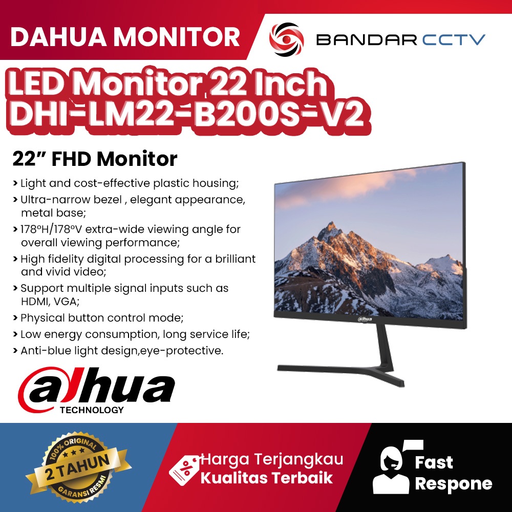Jual DAHUA LED MONITOR 22 INCH DHI LM22 B200S V2 HDMI VGA | Shopee ...