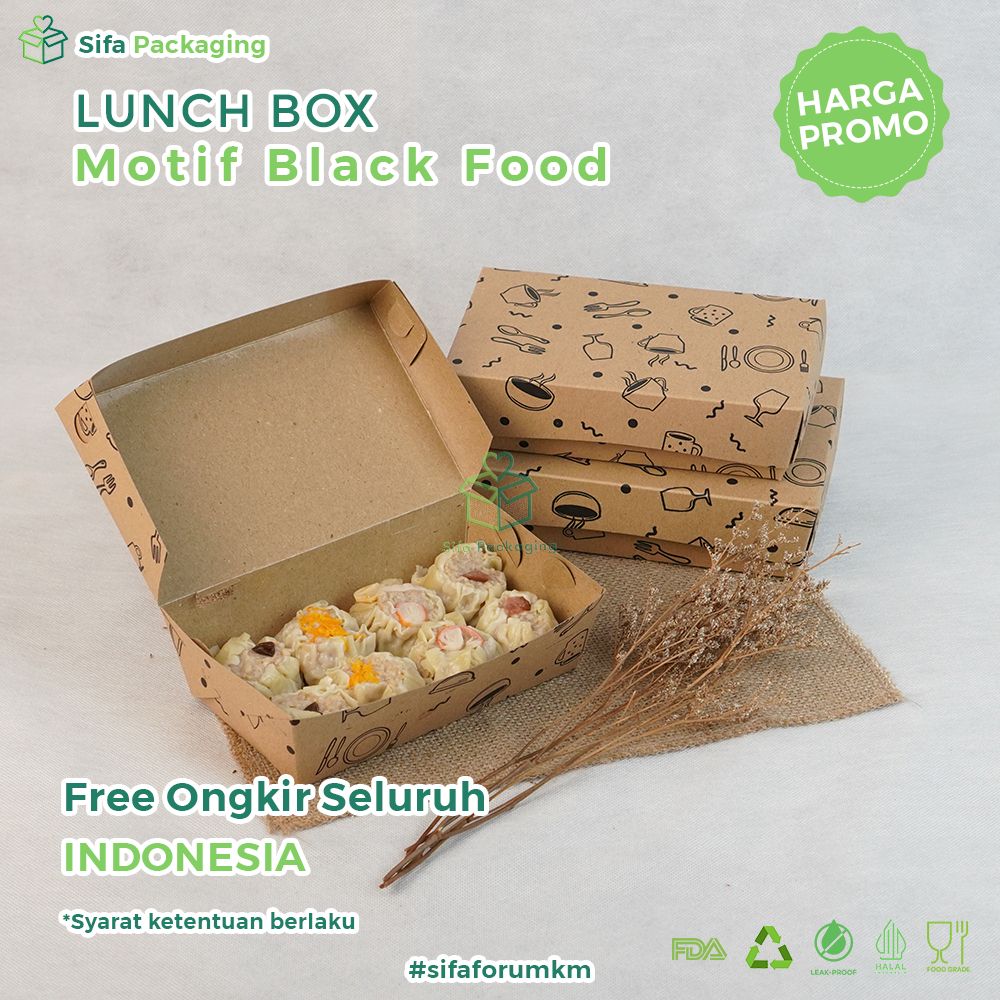 Jual Lunch Box Paper Kraft Coklat Motif Black Food Laminasi Ukuran M L ...