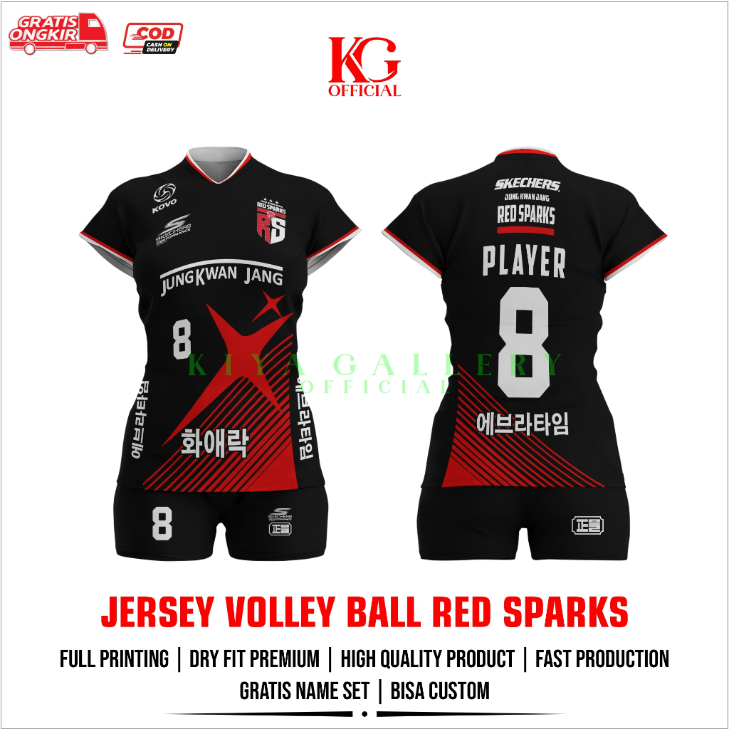 Jual JERSEY VOLI WANITA RED SPARKS FULL PRINTING GRATIS CUSTOM NAMA DAN ...