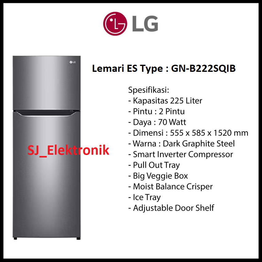 Jual LG GN-B222SQIB Kulkas 2 pintu / Lemari Es GNB222SQIB Smart ...