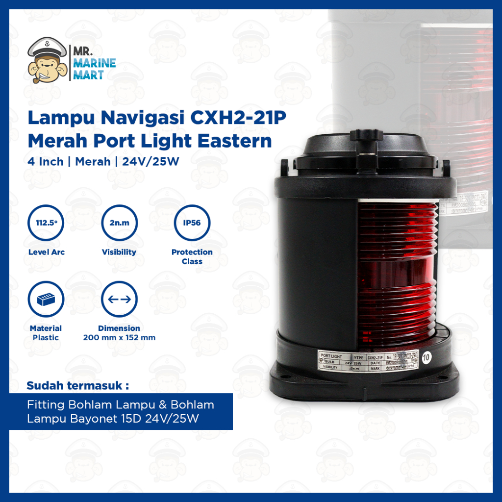 Jual Lampu Navigasi Kapal 4 inch Merah Port Light Red 112.5 derajat ...