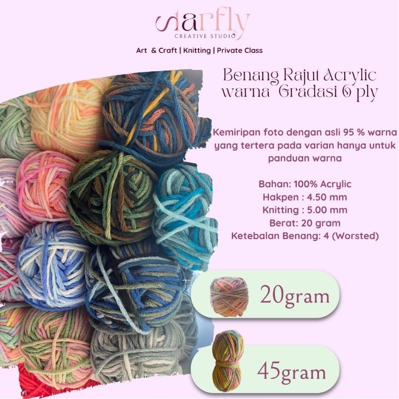 Jual Benang Rajut / 100% Acrylic / 6 Ply Akrilik - 20gram | Shopee ...