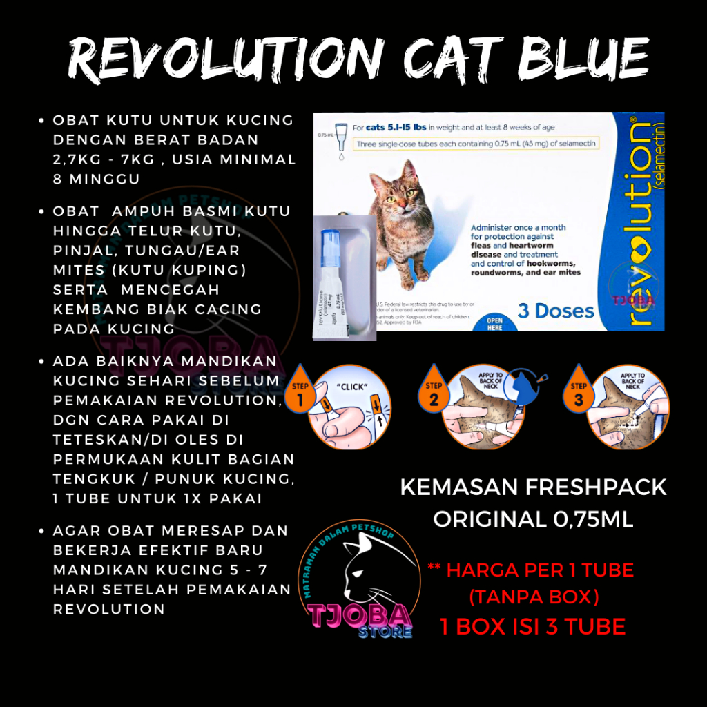 Jual OBAT KUTU PATEN REVOLUTION BLUE KUCING DEWASA BB 2,5KG - 7KG ...