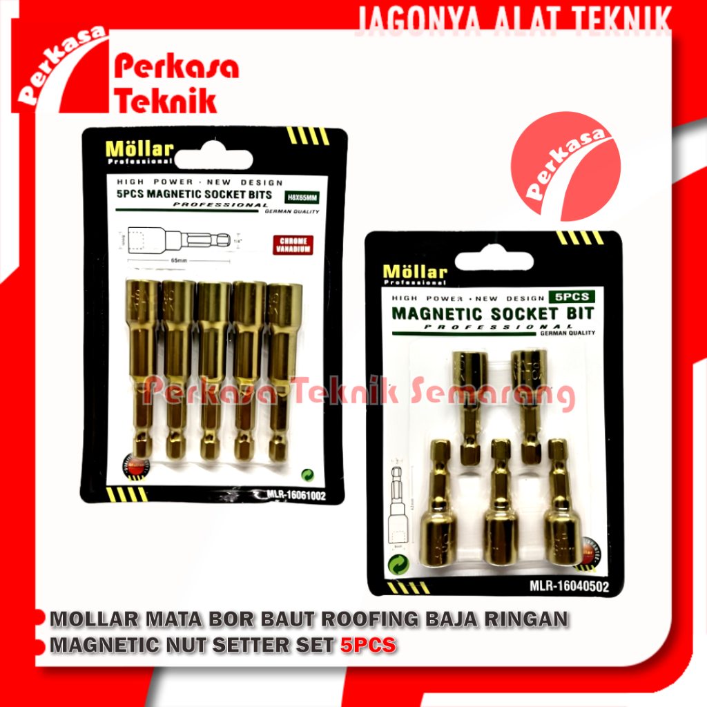 Jual MOLLAR Mata Bor Baut Roofing Baja Ringan Magnetic Nut Setter Set ...