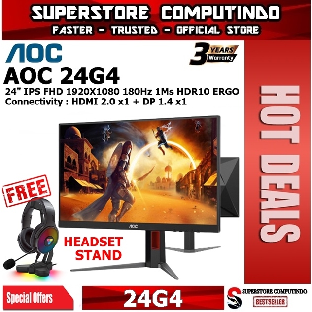Jual Monitor LED AOC 24G4 24" IPS 1080p FHD 180Hz HDMI DP HDR10 Ergo ...