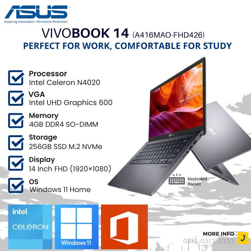 Jual ASUS Vivobook 14 A416MAO-FHD426 - INTEL N4020 - 4GB - 256GB SSD ...