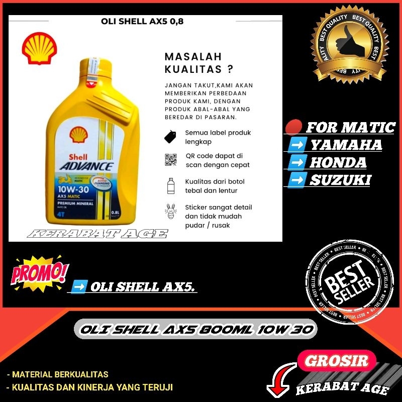 Jual OLI SHELL ADVANCE AX5 MATIC OIL SCOOTER 10W-30 0,8 800ML KUNING | Shopee Indonesia