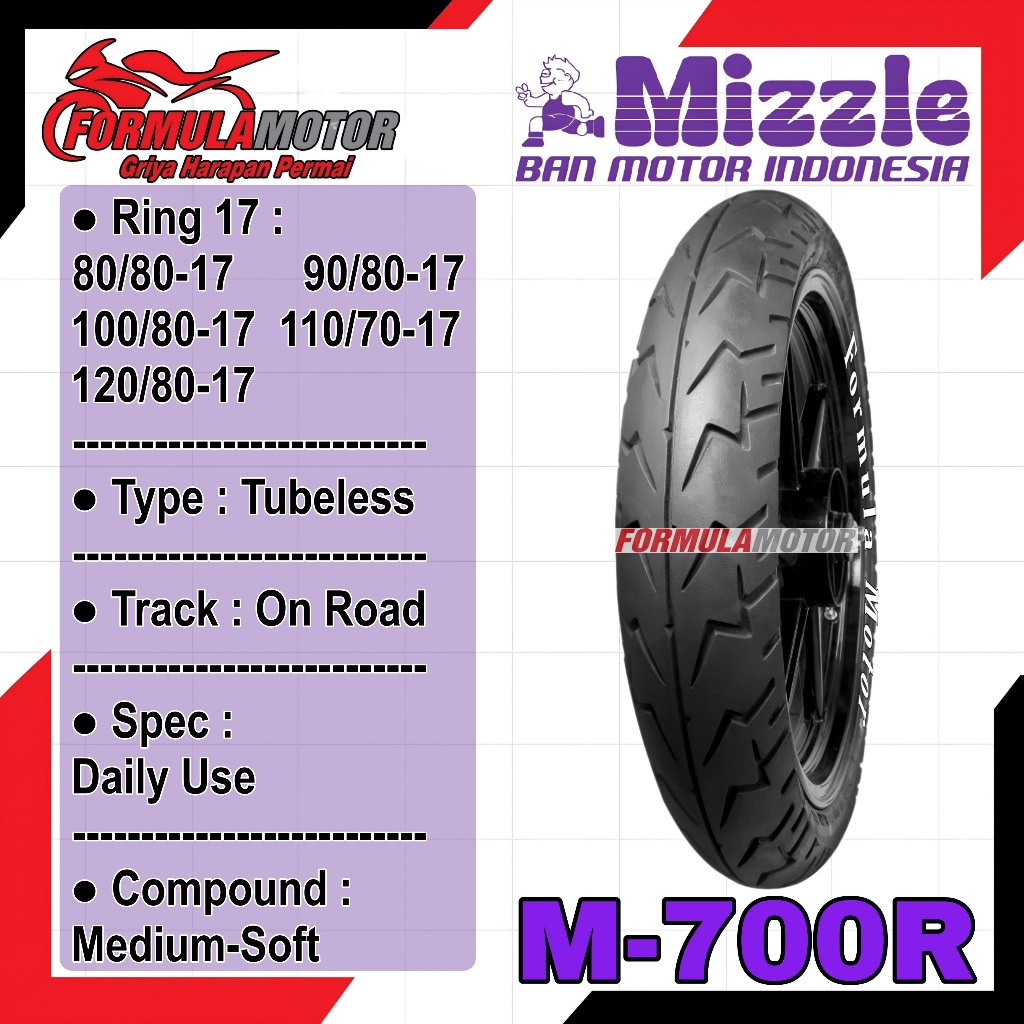 Jual Mizzle M700 Ring 17 Tubeless All Size - Ban Motor Tubles (80/80-17 ...