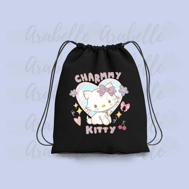 Jual Tas Serut atau String Bag Berwarna Hitam Bergambar Karakter Kartun ...